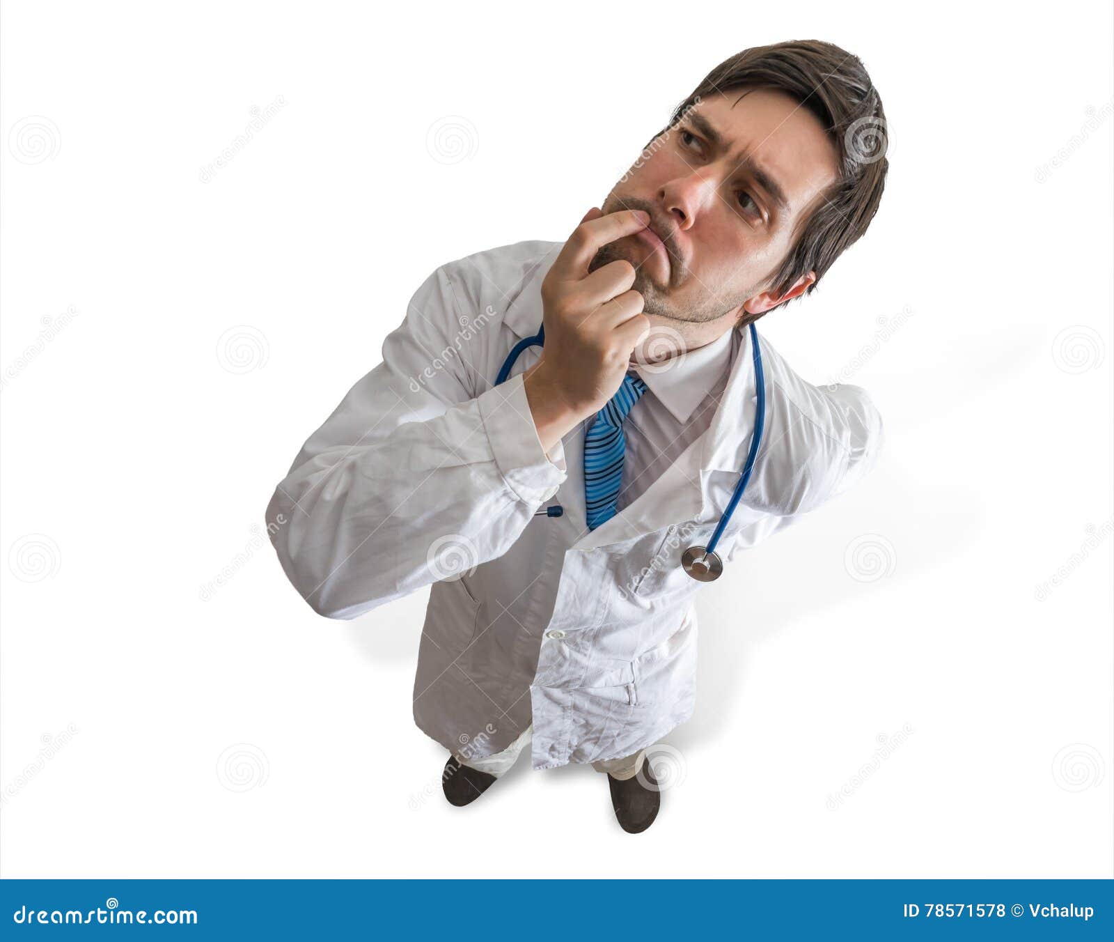 Thoughtful Doctor is Thinking and Solving a Problem. Isolated on White ...