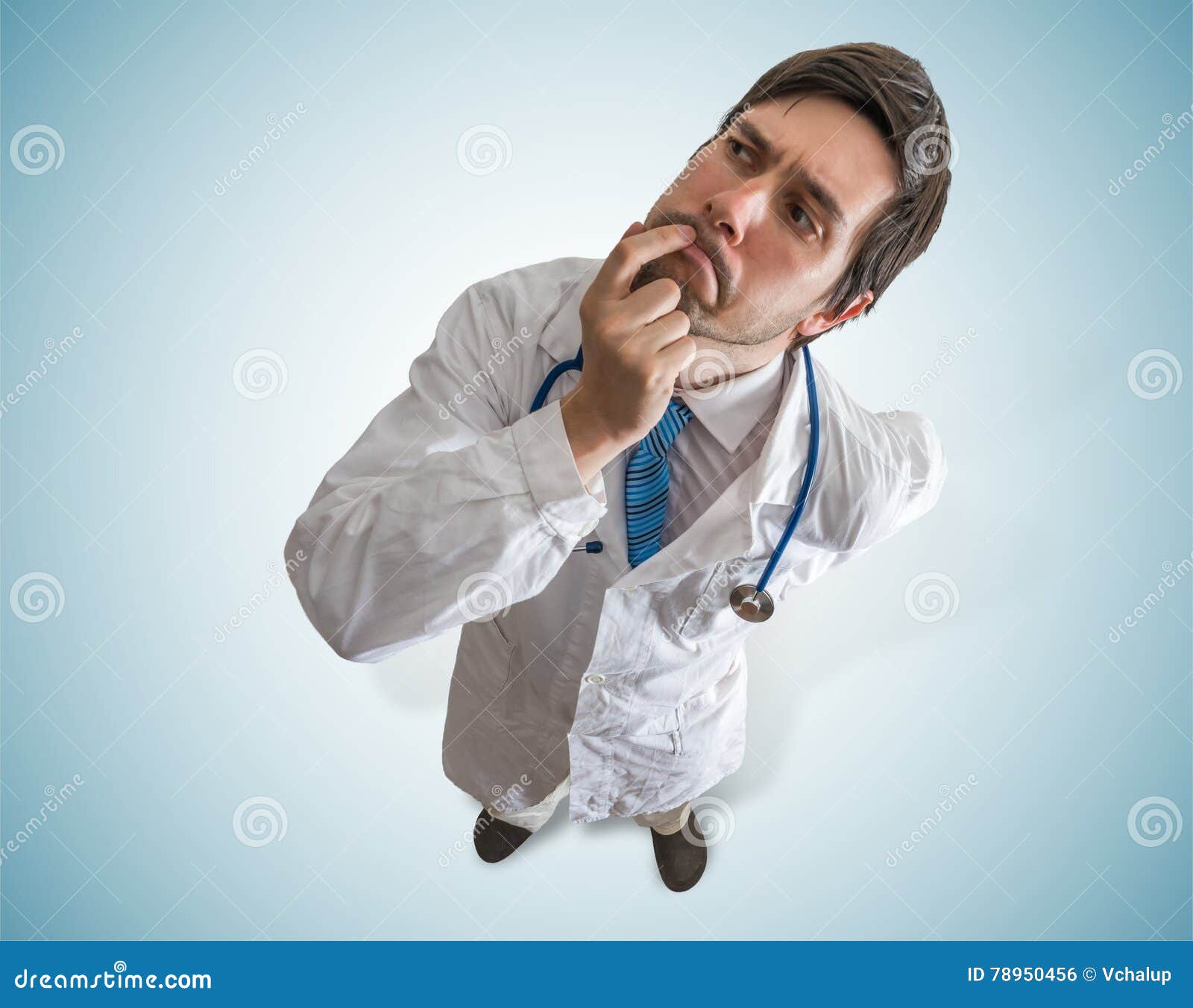 Thoughtful Doctor is Thinking and Solving a Problem. View from Top ...