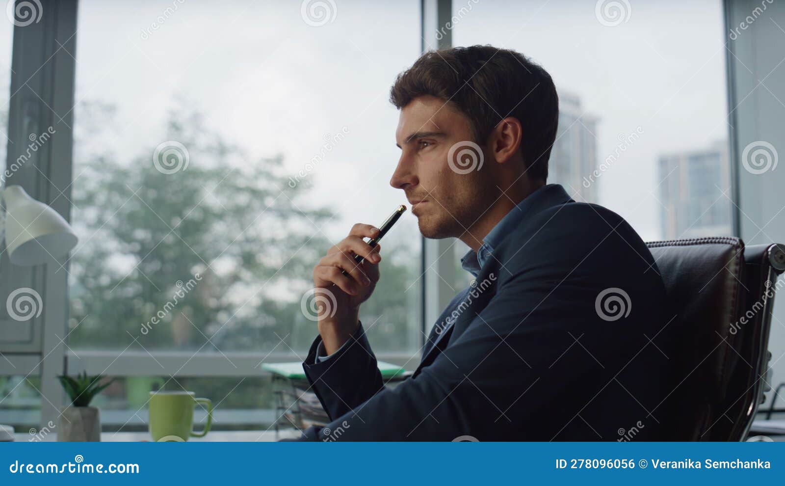 Thoughtful Entrepreneur Ponder Problems in Office Closeup. Focused ...