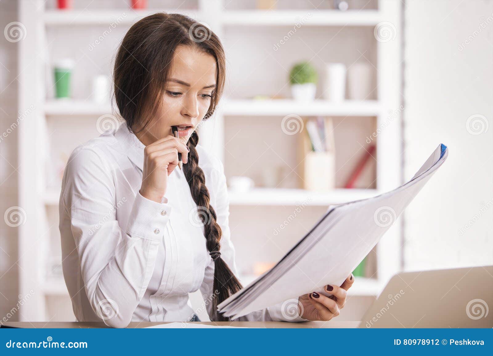 Thoughtful Female Doing Paperwork Stock Photo - Image of adult ...
