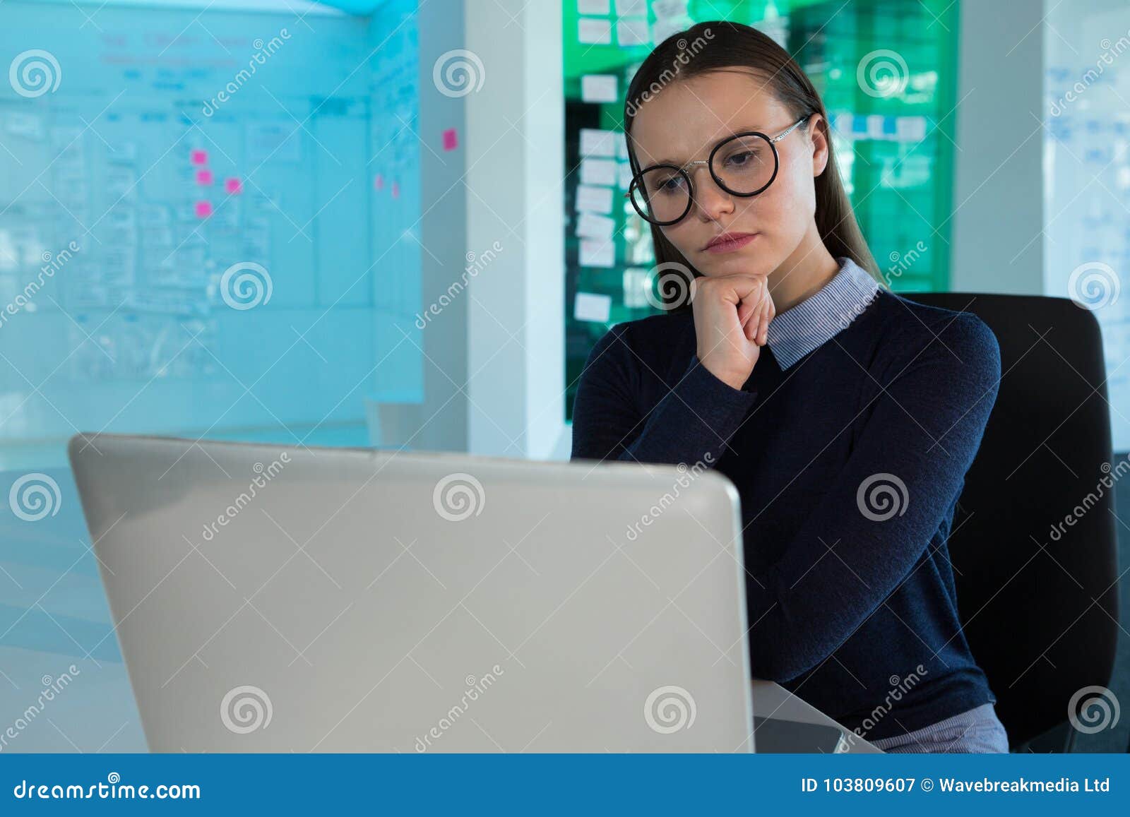 Female Executive Using Laptop at Desk Stock Image - Image of adult ...