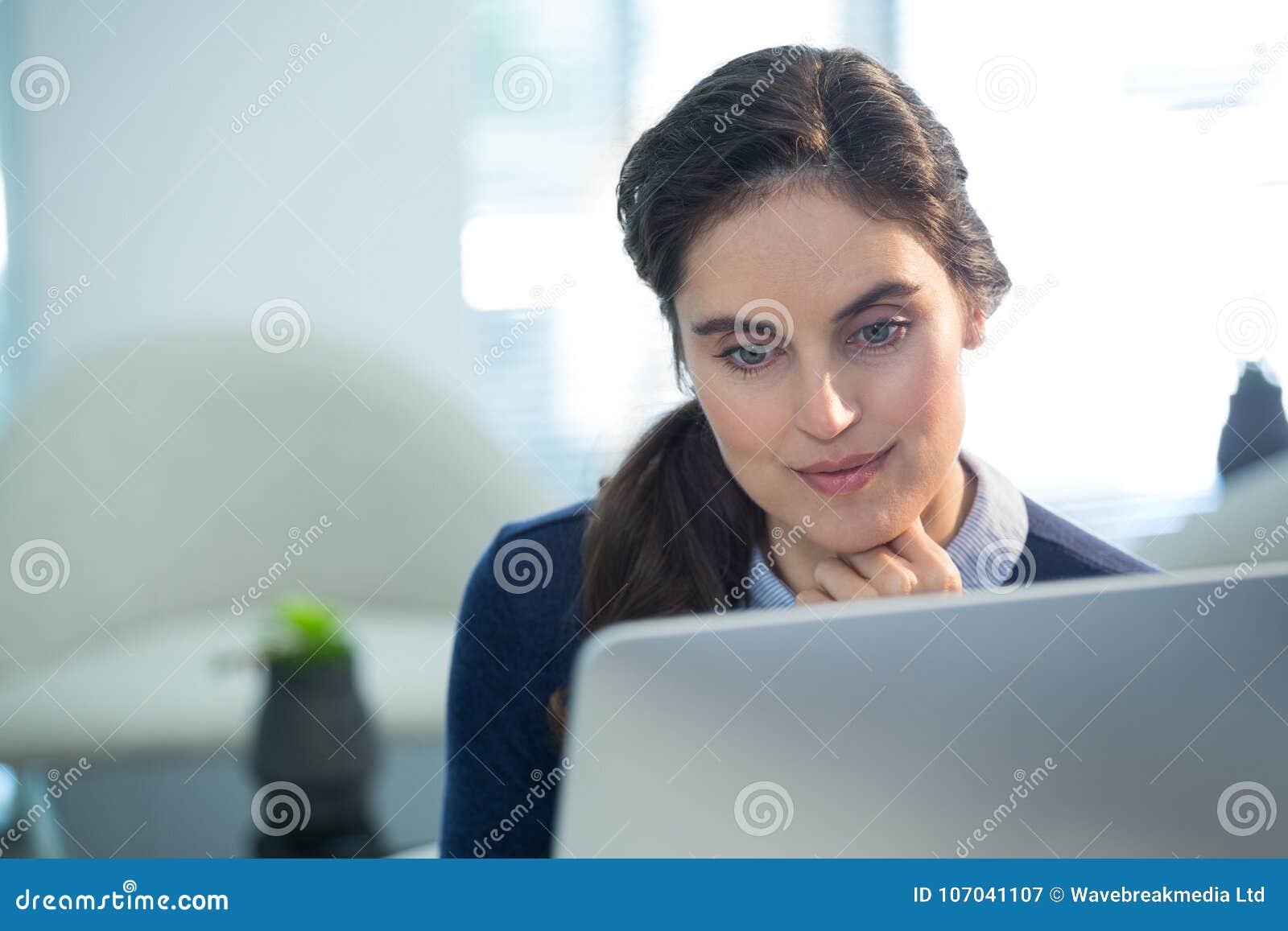Thoughtful Female Executive Working on Computer Stock Image - Image of ...