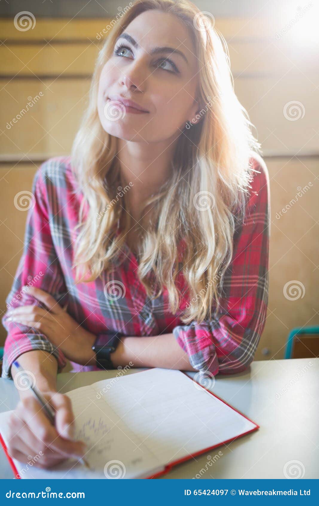 Thoughtful Female Student during Class Stock Image - Image of ...