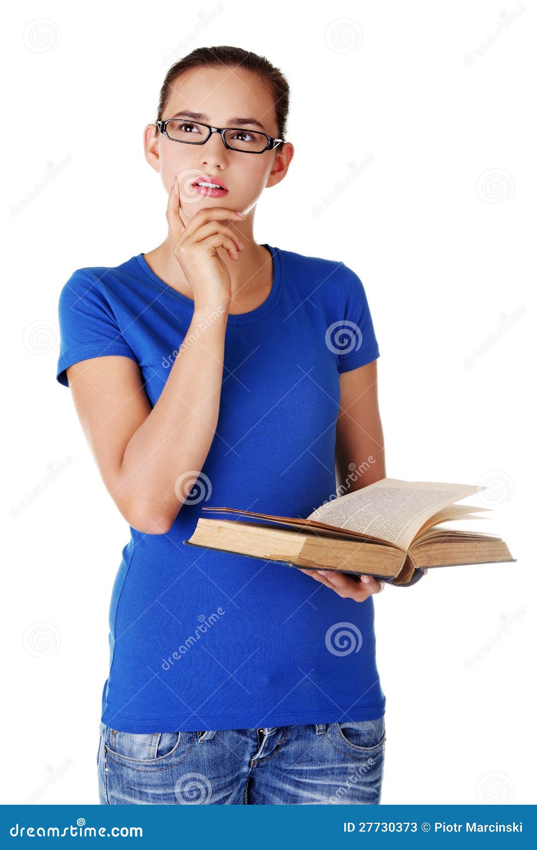 Thoughtful Female Student Looking Up Stock Image - Image of background ...