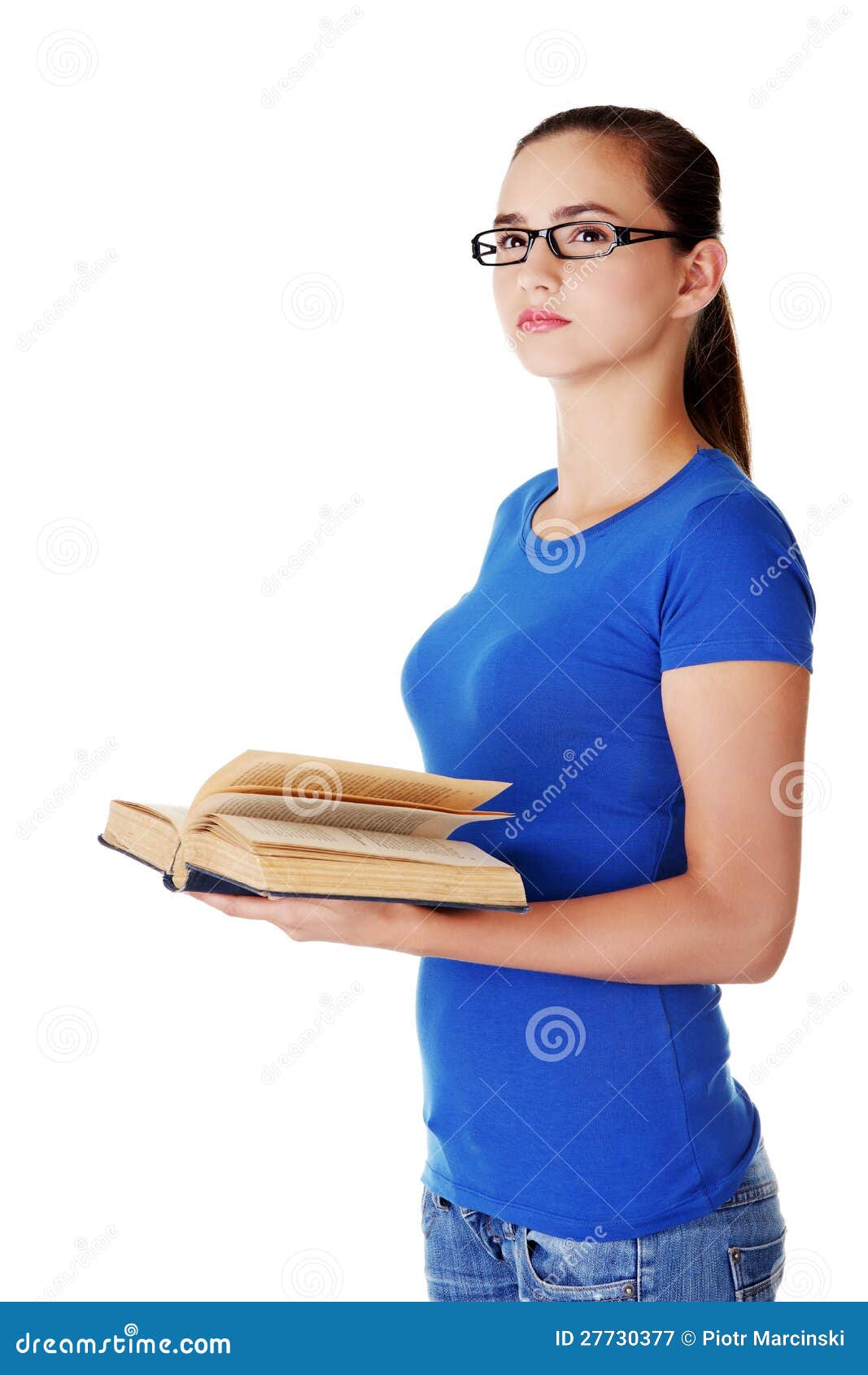 Thoughtful Female Student Looking Up Stock Image - Image of pretty ...