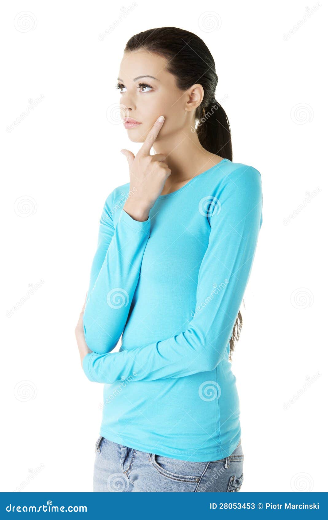 Thoughtful Female Student Looking Up Stock Image - Image of concept ...