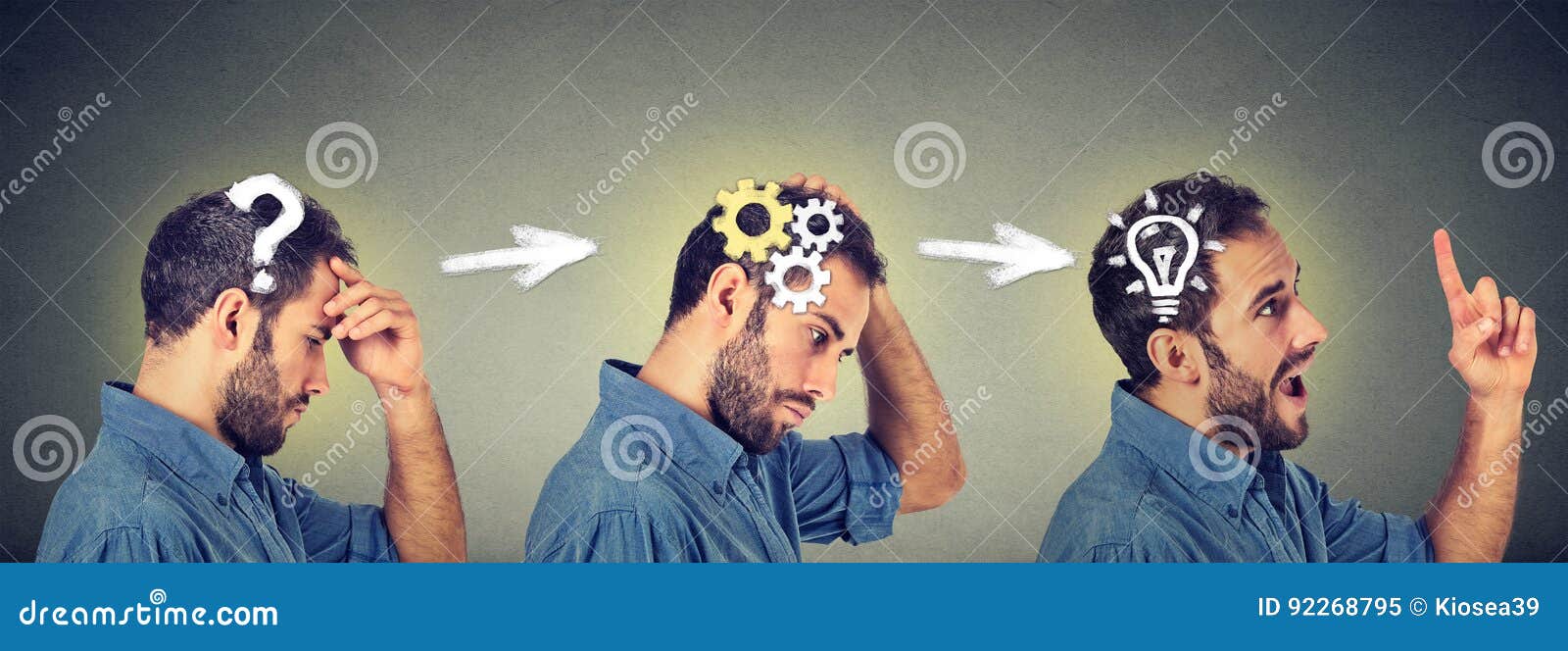 Thoughtful, Finding Solution Young Man with Question Gear Mechanism ...