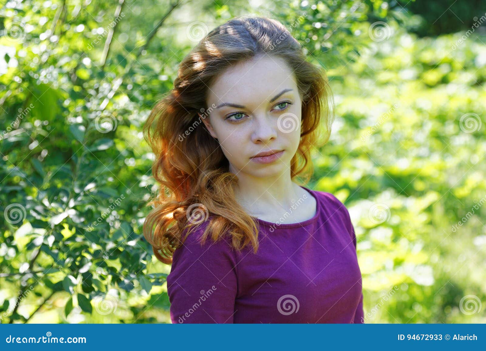 Thoughtful Girl by the Bush on a Summer Stock Image - Image of girl ...