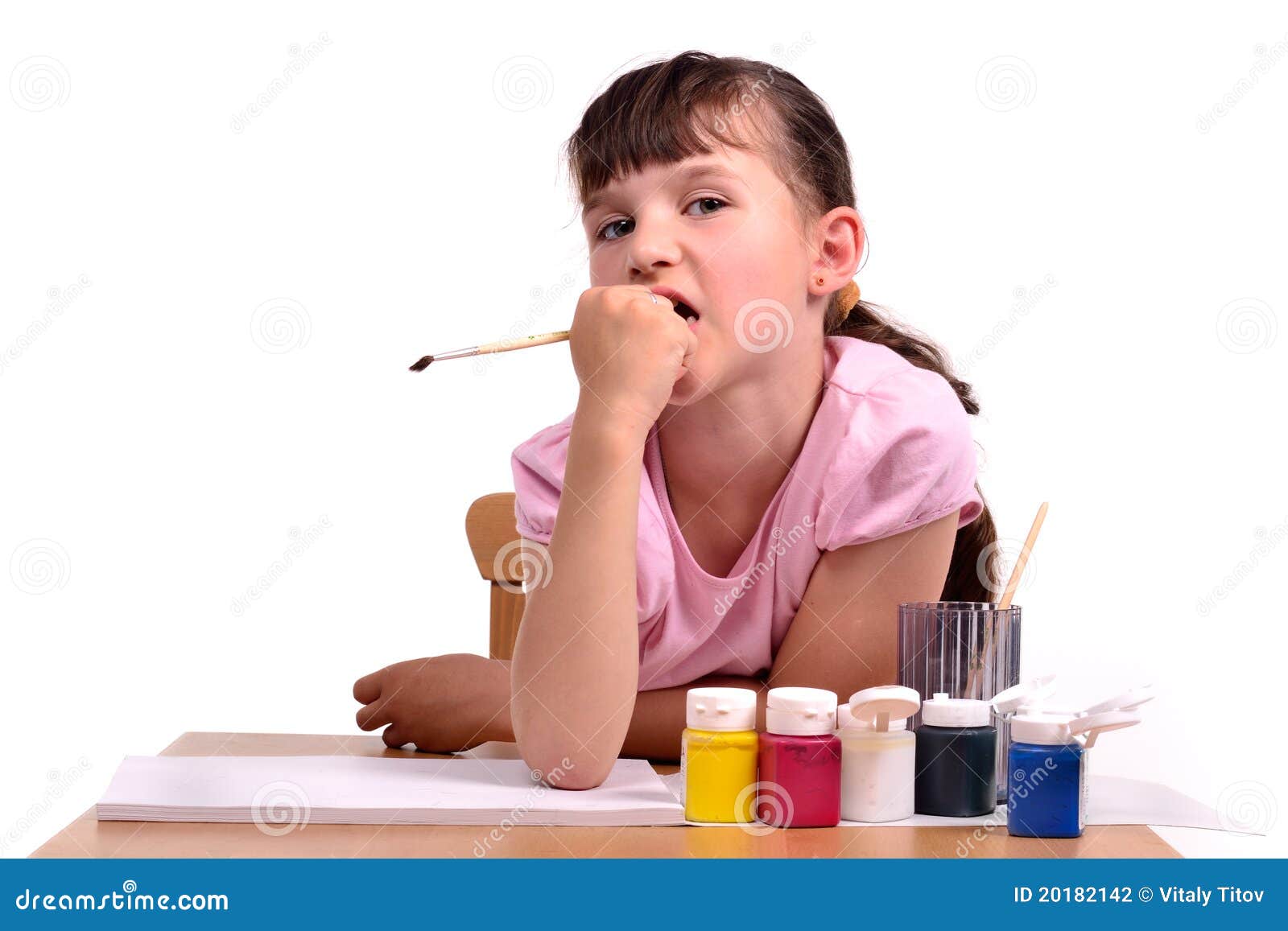 Thoughtful Girl Drawing a Picture Stock Photo - Image of childhood ...