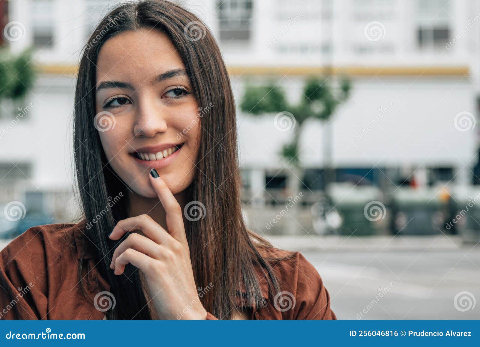 Girl with idea expression stock photo. Image of city - 256046816