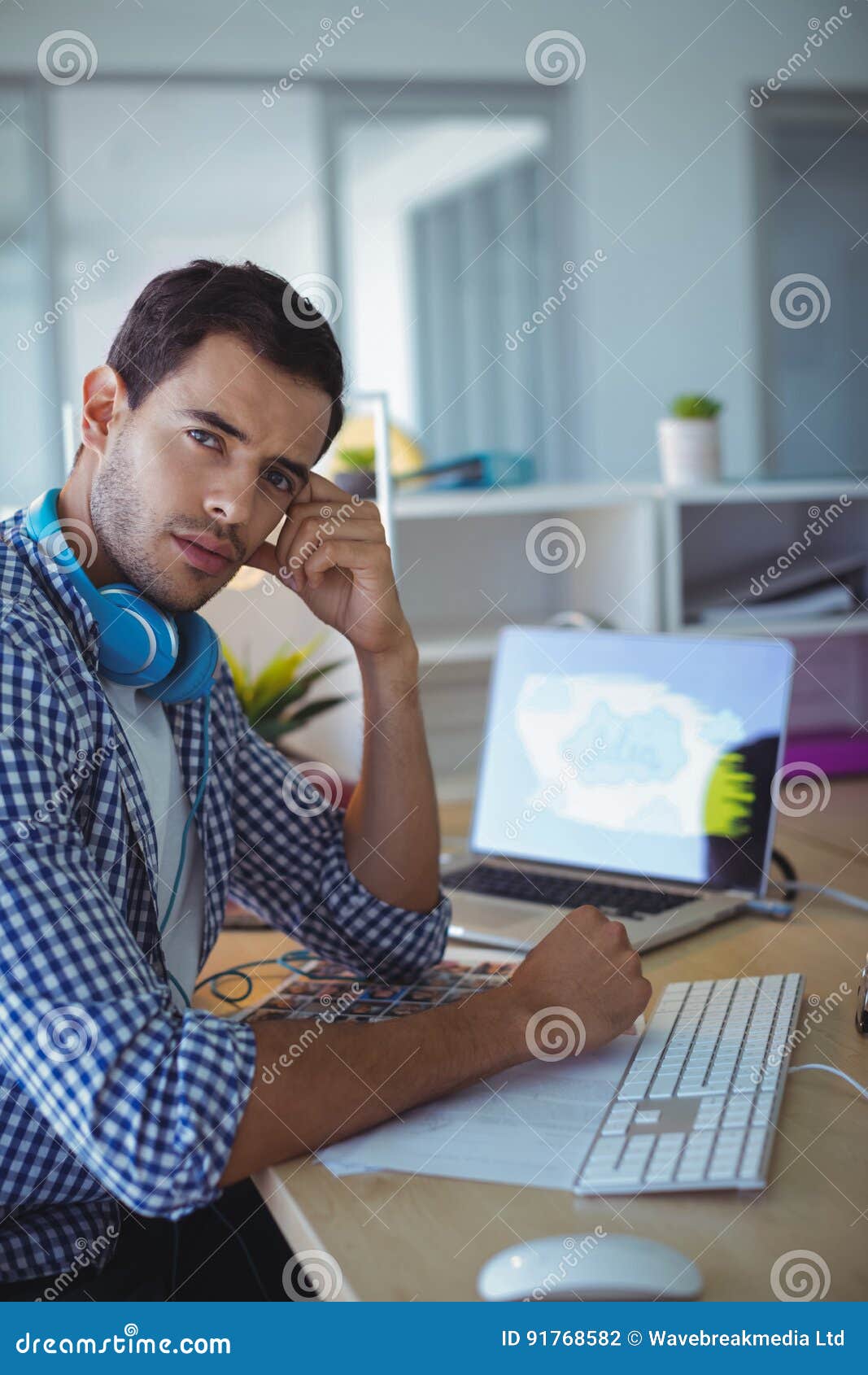Thoughtful Graphic Designer Sitting in Creative Office Stock Photo ...