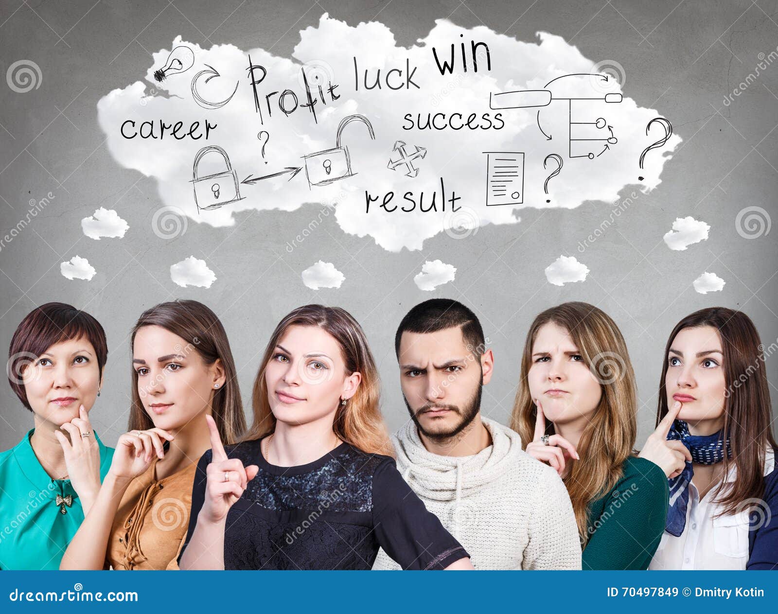 Thoughtful Group of People and Big Cloud Stock Image - Image of ...