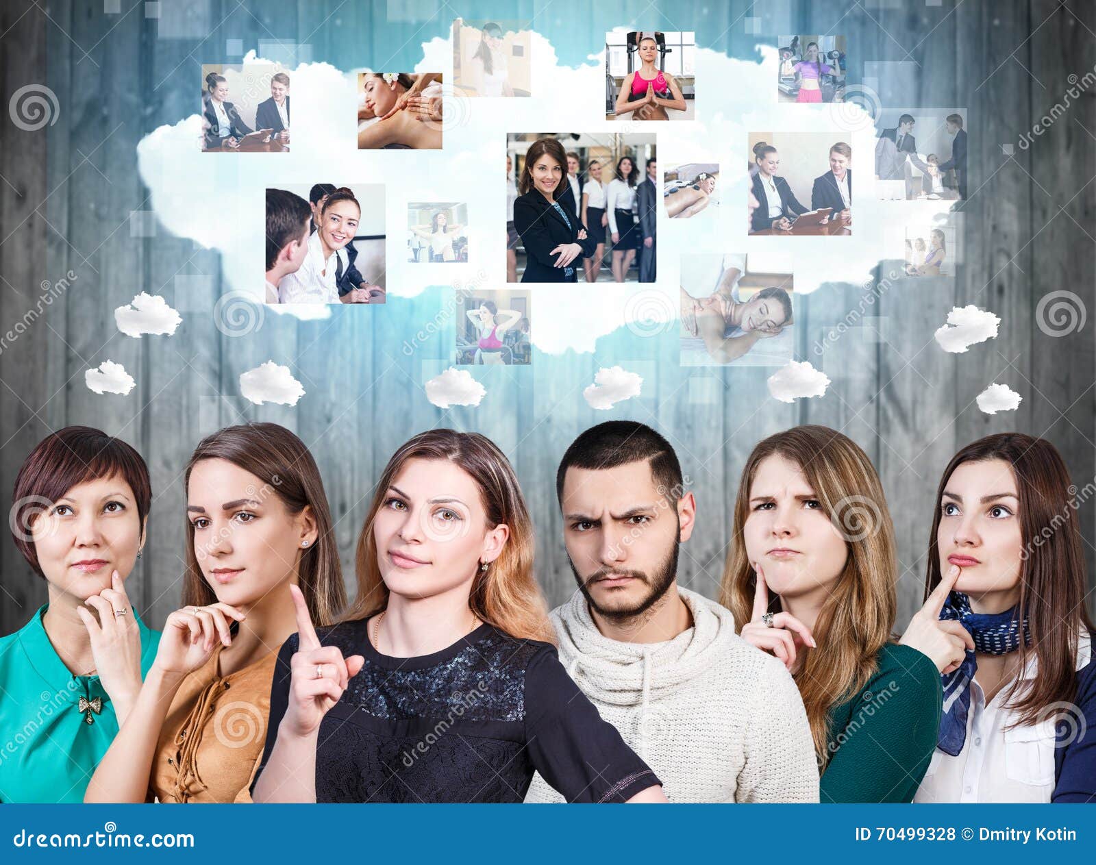 Thoughtful Group of People and Big Cloud Stock Photo - Image of emotion ...