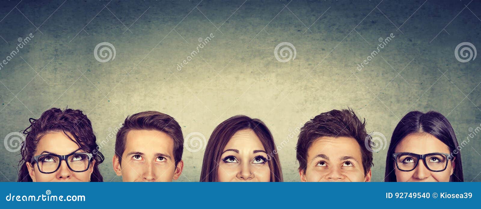 Thoughtful Group of People Looking Up Stock Photo - Image of business ...