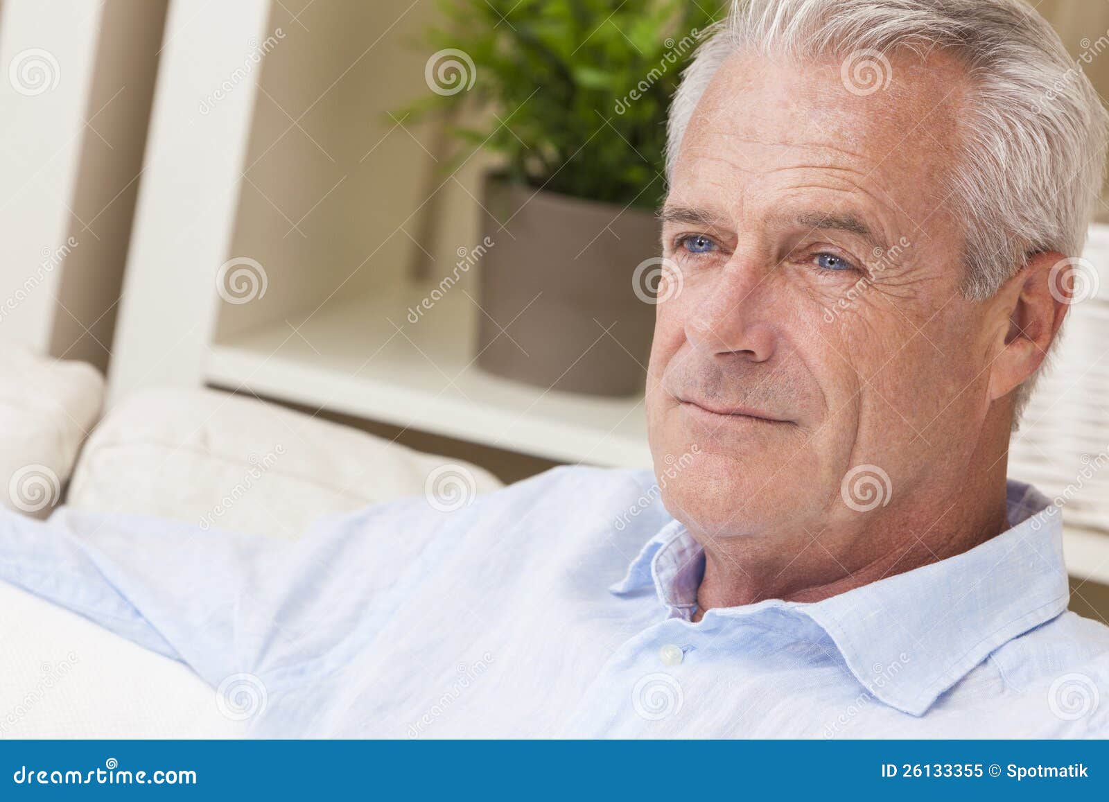 Thoughtful Handsome Senior Man at Home Stock Image - Image of adult ...