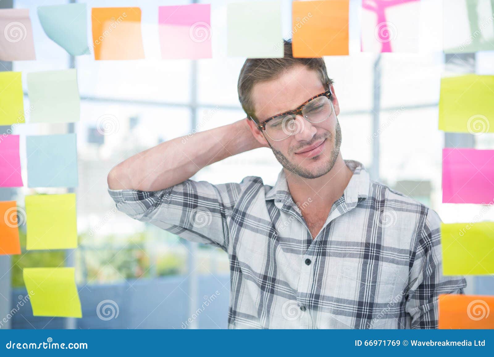 Thoughtful Hipster Man with Post-it Stock Image - Image of office ...