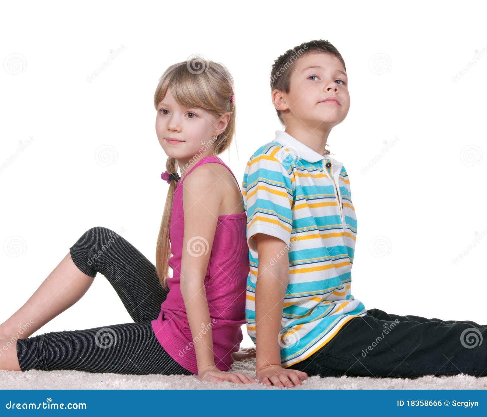 Thoughtful Kids Sitting Backsides Stock Photo - Image of adorable, kids ...