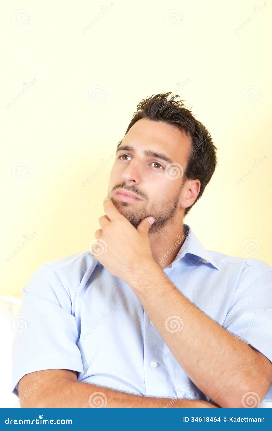 Thoughtful Latin Man in His Living Room Stock Photo - Image of black ...