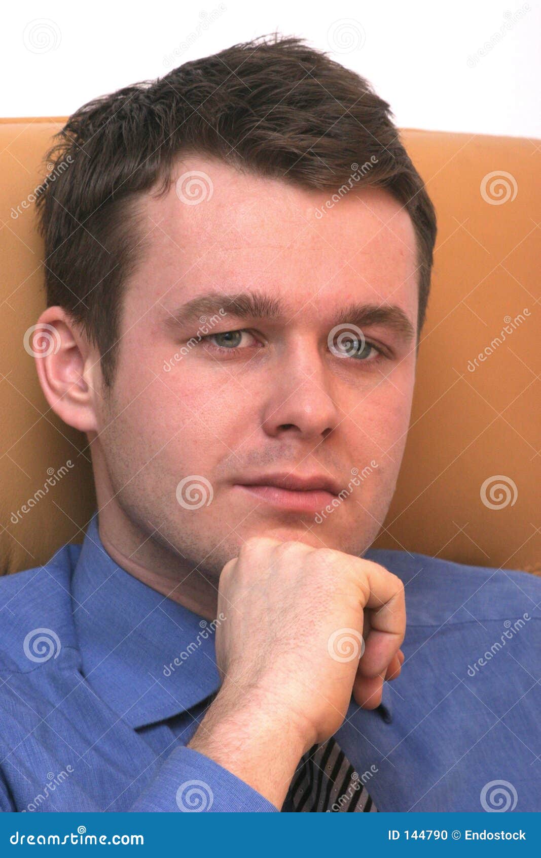 Thoughtful Listening Young Businessman Stock Photo - Image of person ...