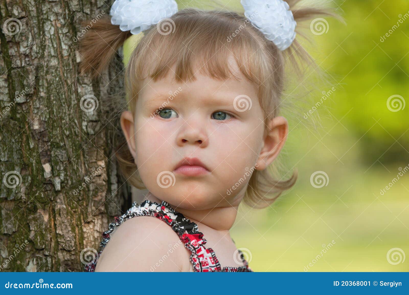 Thoughtful Little Girl Near the Tree Stock Image - Image of cute ...