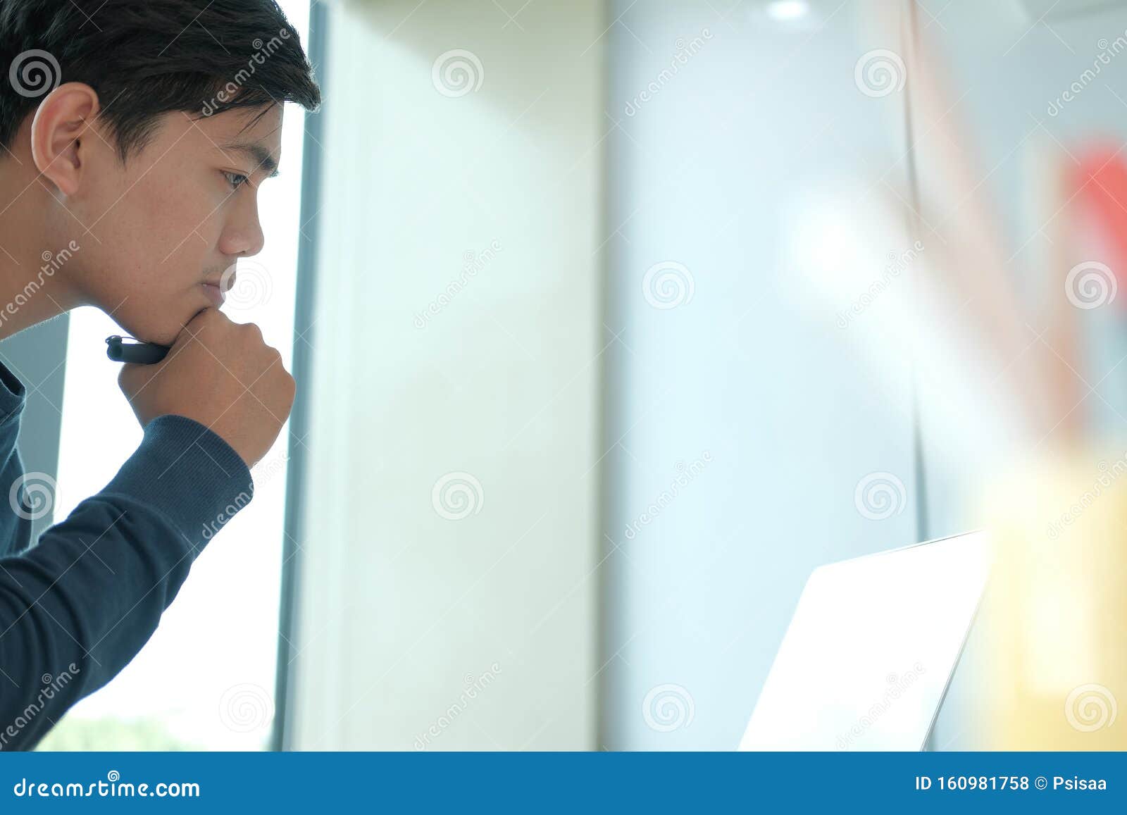 Male Freelancer Student Man Thinking Planning about Business Stock ...