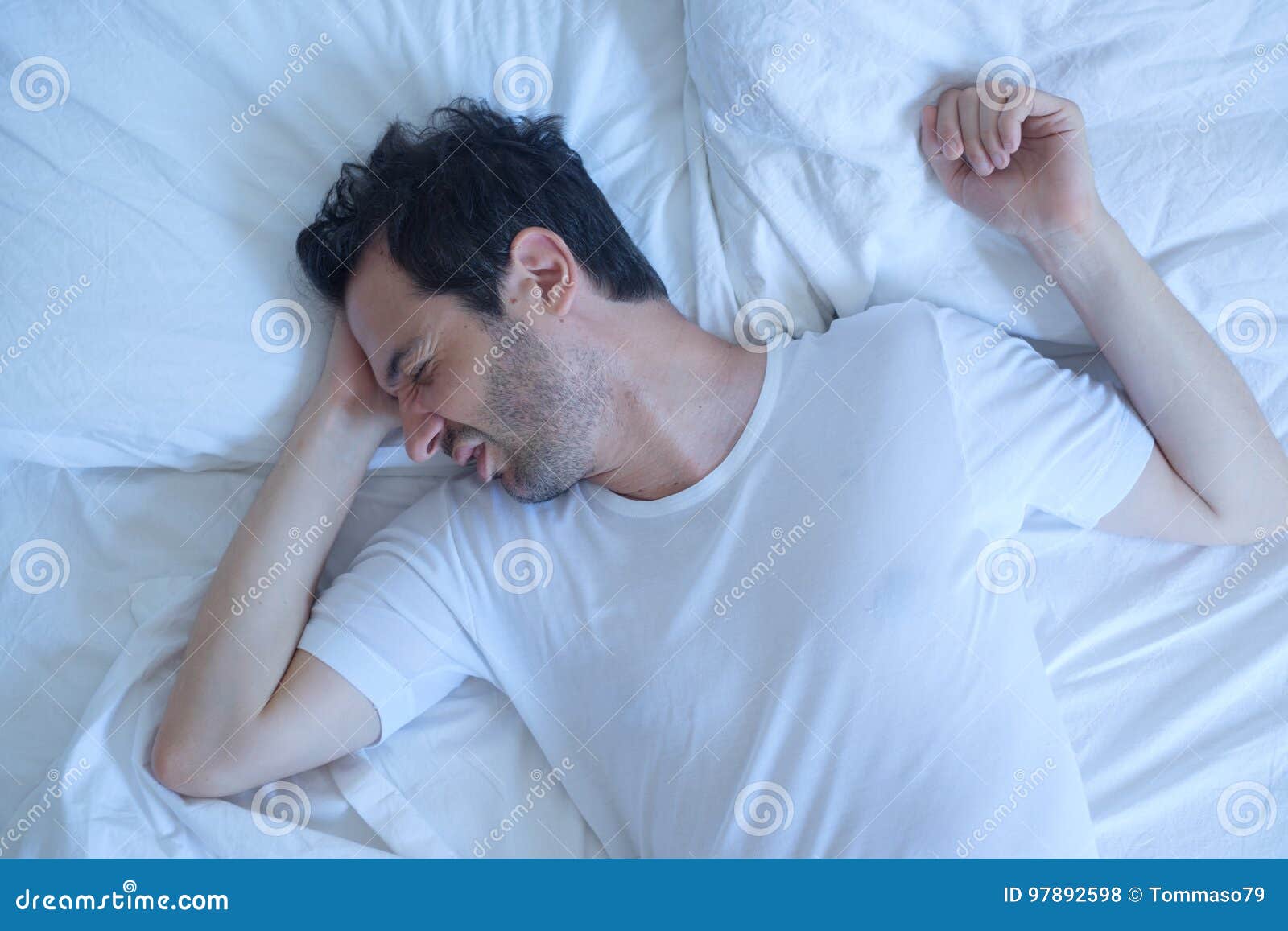 Thoughtful Man Cannot Sleep because of Insomnia Stock Photo - Image of ...