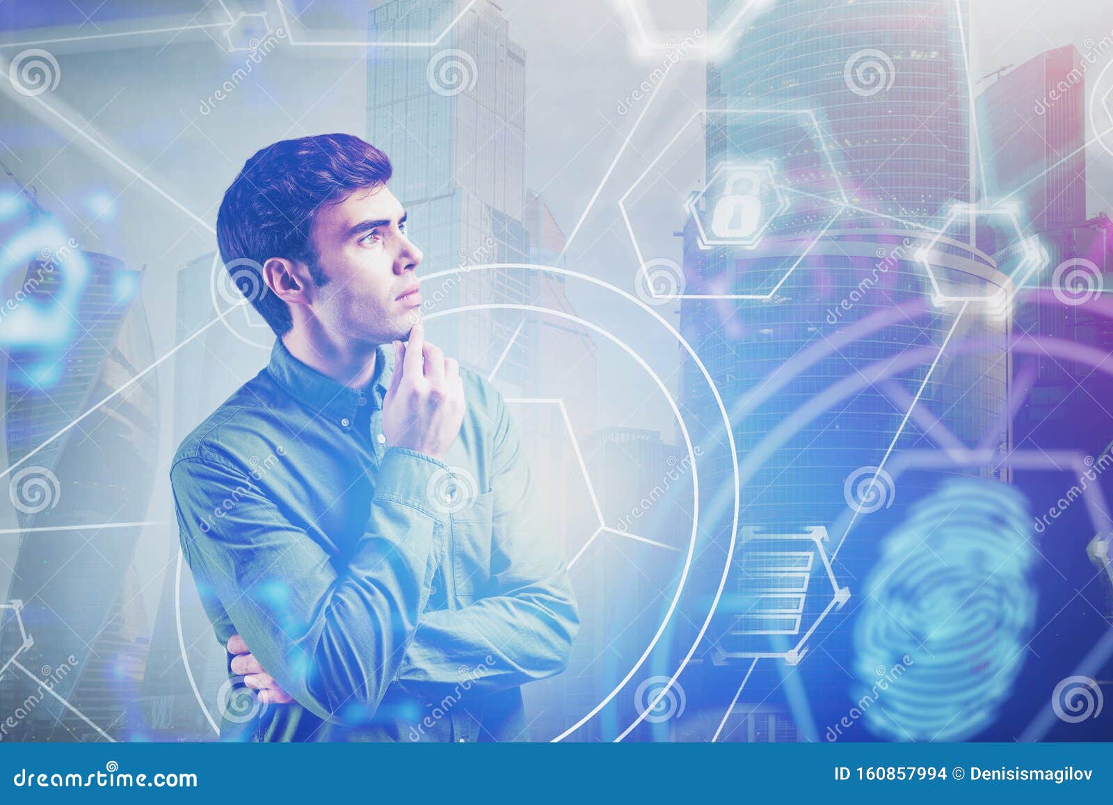 Thoughtful Man in City, Cyber Security Stock Photo - Image of ...
