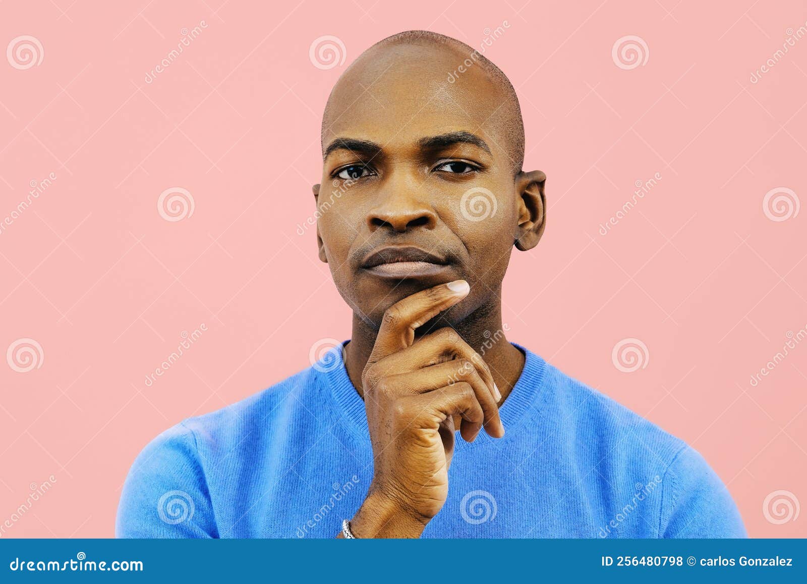 Thoughtful Man with Hand on Chin Stock Photo - Image of portrait ...