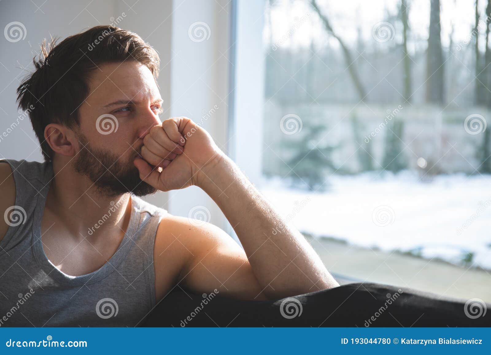 Thoughtful man at home stock photo. Image of psychologist - 193044780