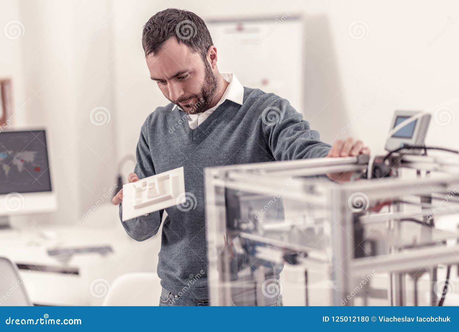 Thoughtful Man Making Model on 3D Printer Stock Photo - Image of ...