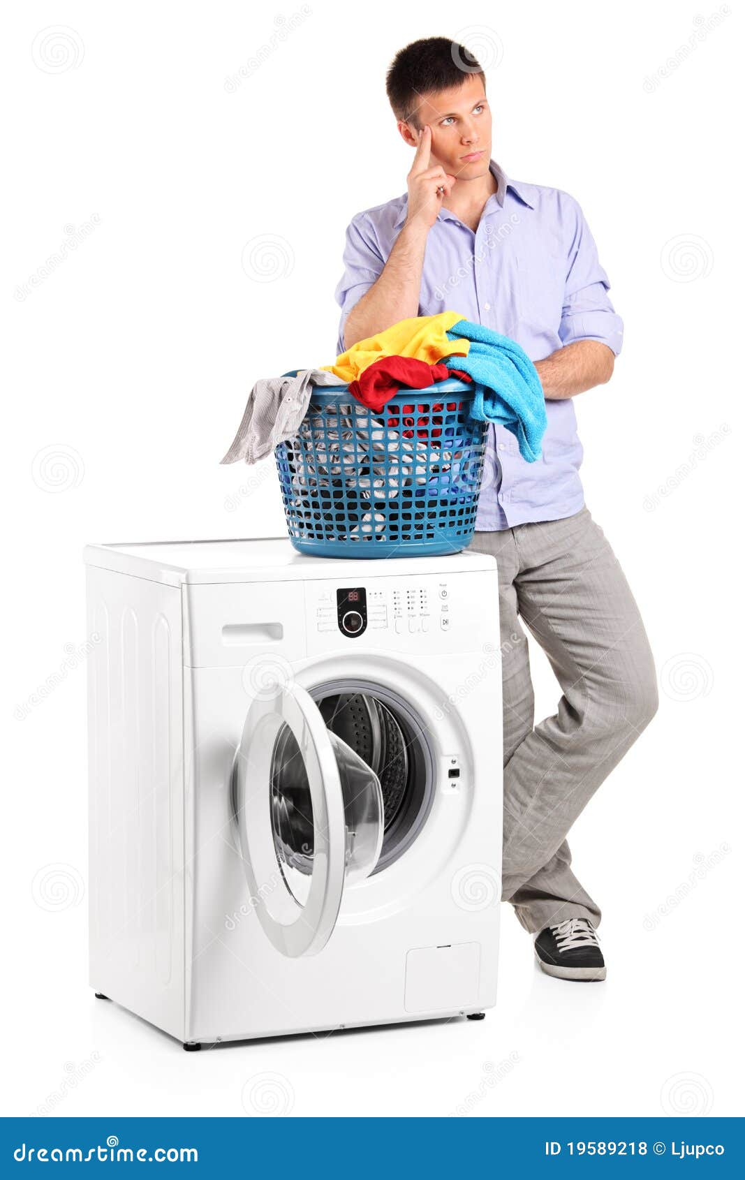 Thoughtful Man Posing Next To a Washing Mashine Stock Photo - Image of ...