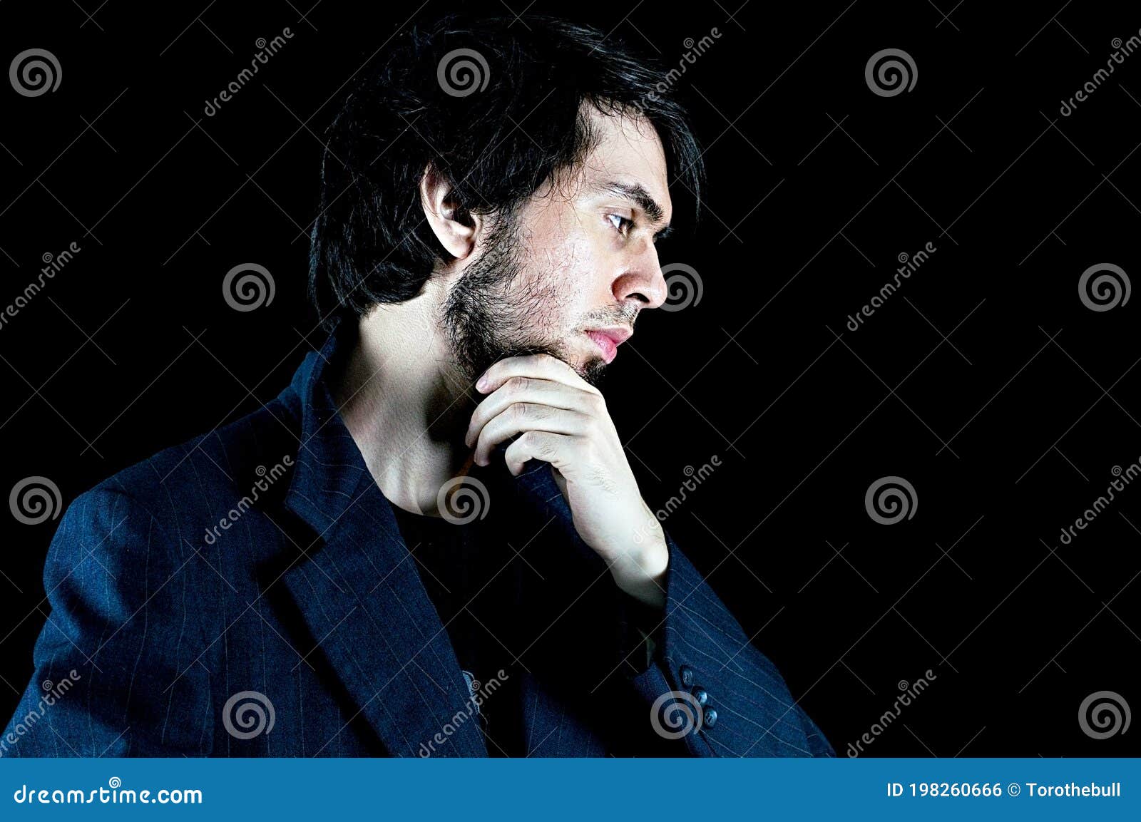 A Thoughtful Man from a Side Angle Shot Stock Photo - Image of think ...
