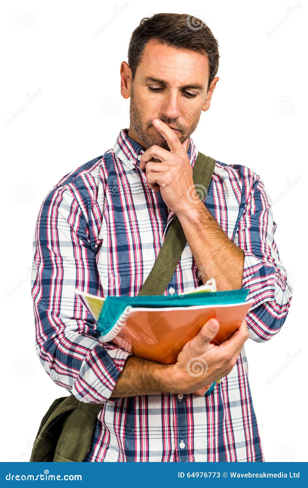 Thoughtful Man Standing while Holding Notepads Stock Image - Image of ...