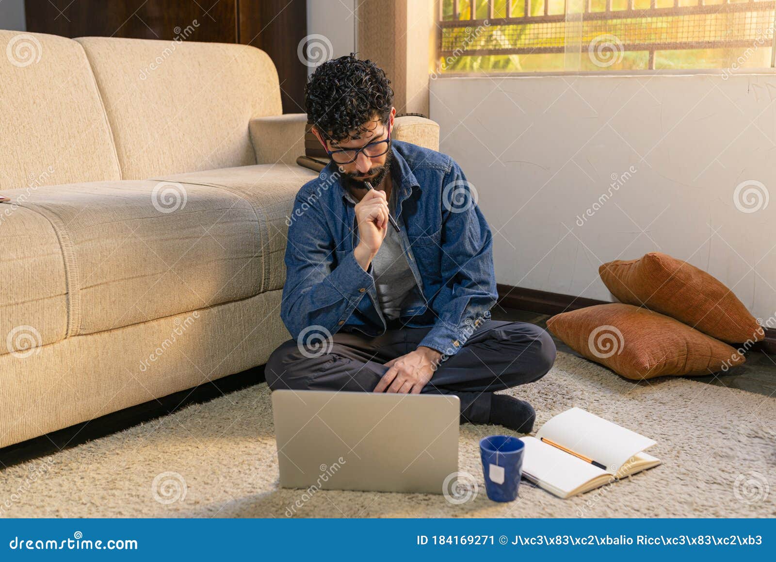 Thoughtful Man Trying To Solve Work Problems. Working from Home Concept ...