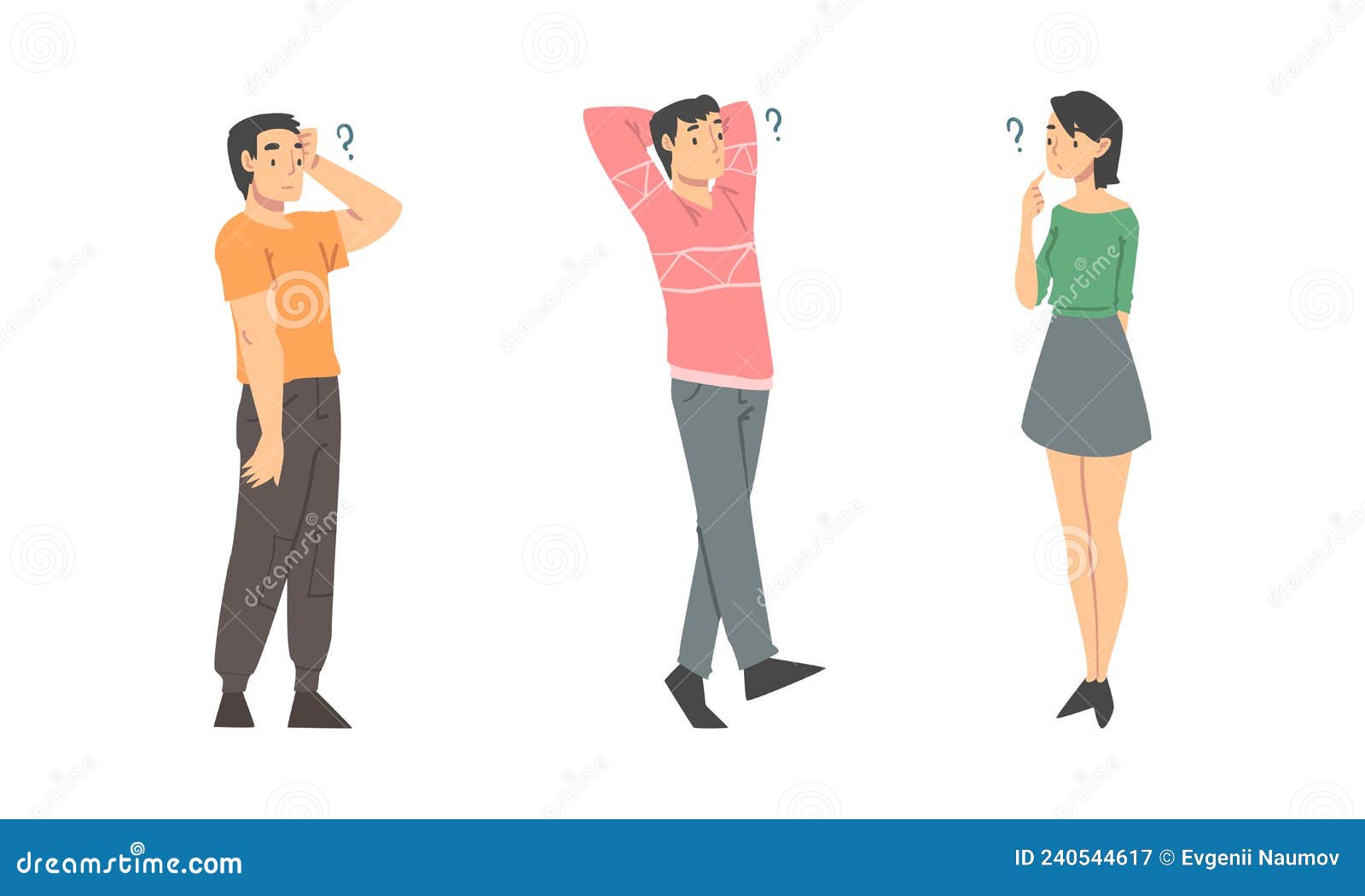 Thoughtful Man And Woman Character And Question Mark Thinking Over The Matter Vector