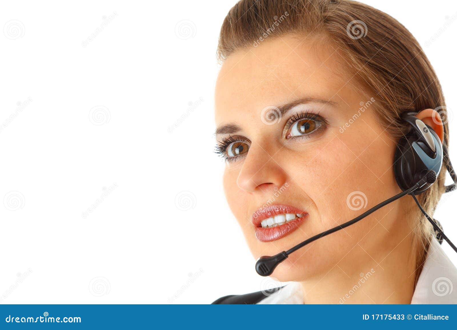 Thoughtful Modern Business Female with Headset Stock Image - Image of ...