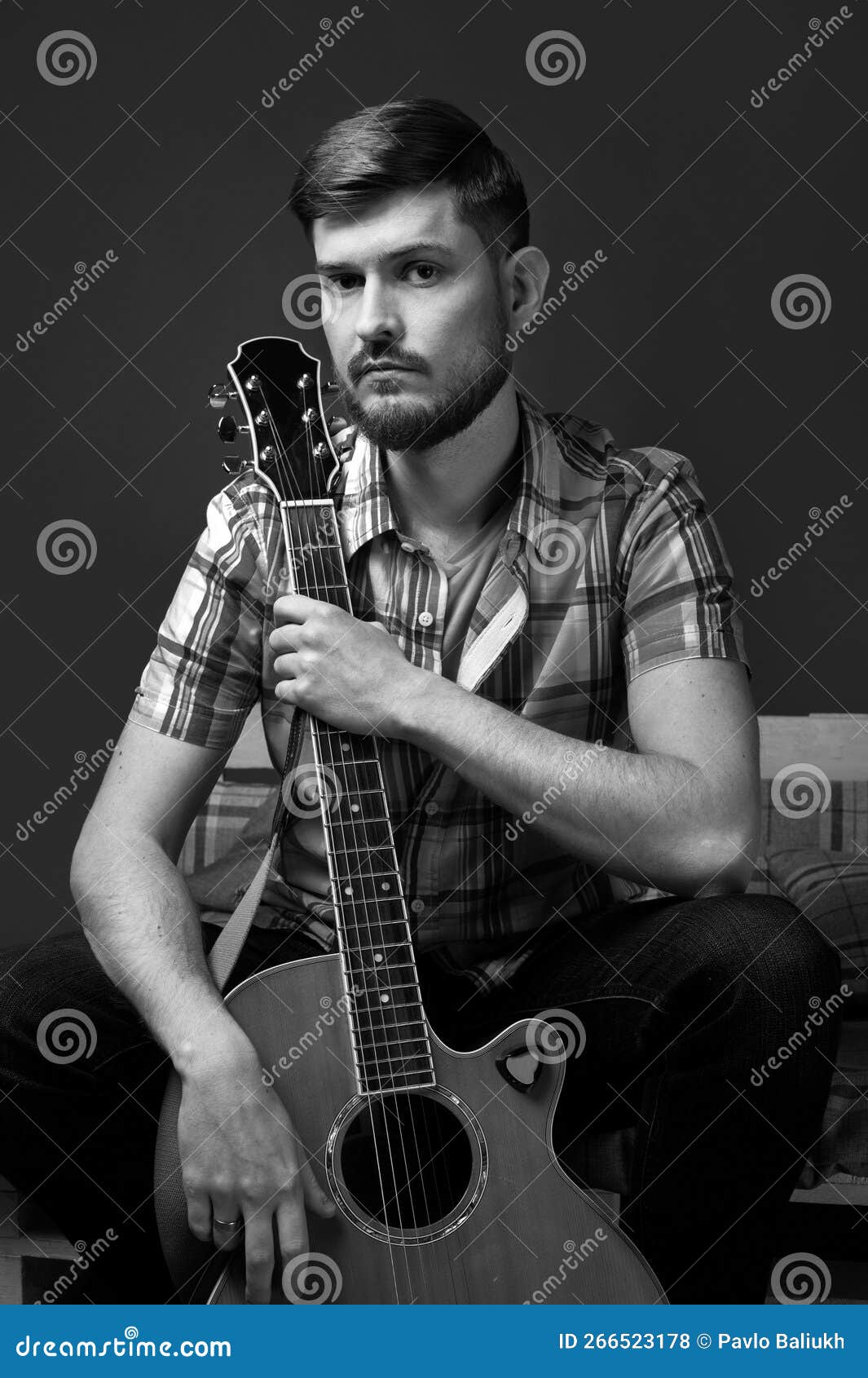 Thoughtful Musician with a Guitar Sitting, Creativity Stock Photo ...