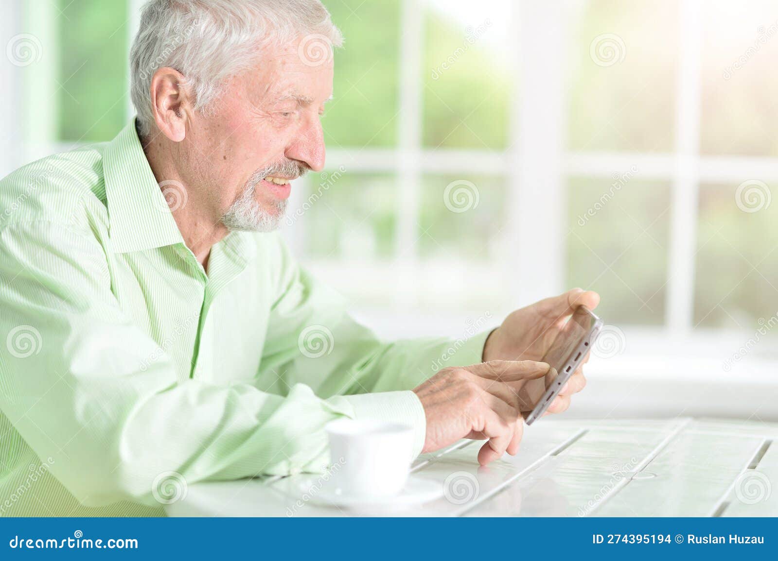 Thoughtful Old Man with Tablet at Home Stock Photo - Image of male ...