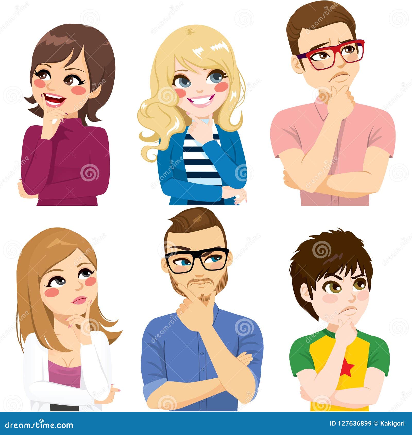 Thoughtful People stock vector. Illustration of female - 127636899