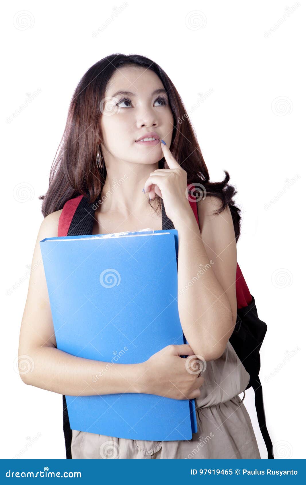 Thoughtful Pretty Student Standing in Studio Stock Image - Image of ...