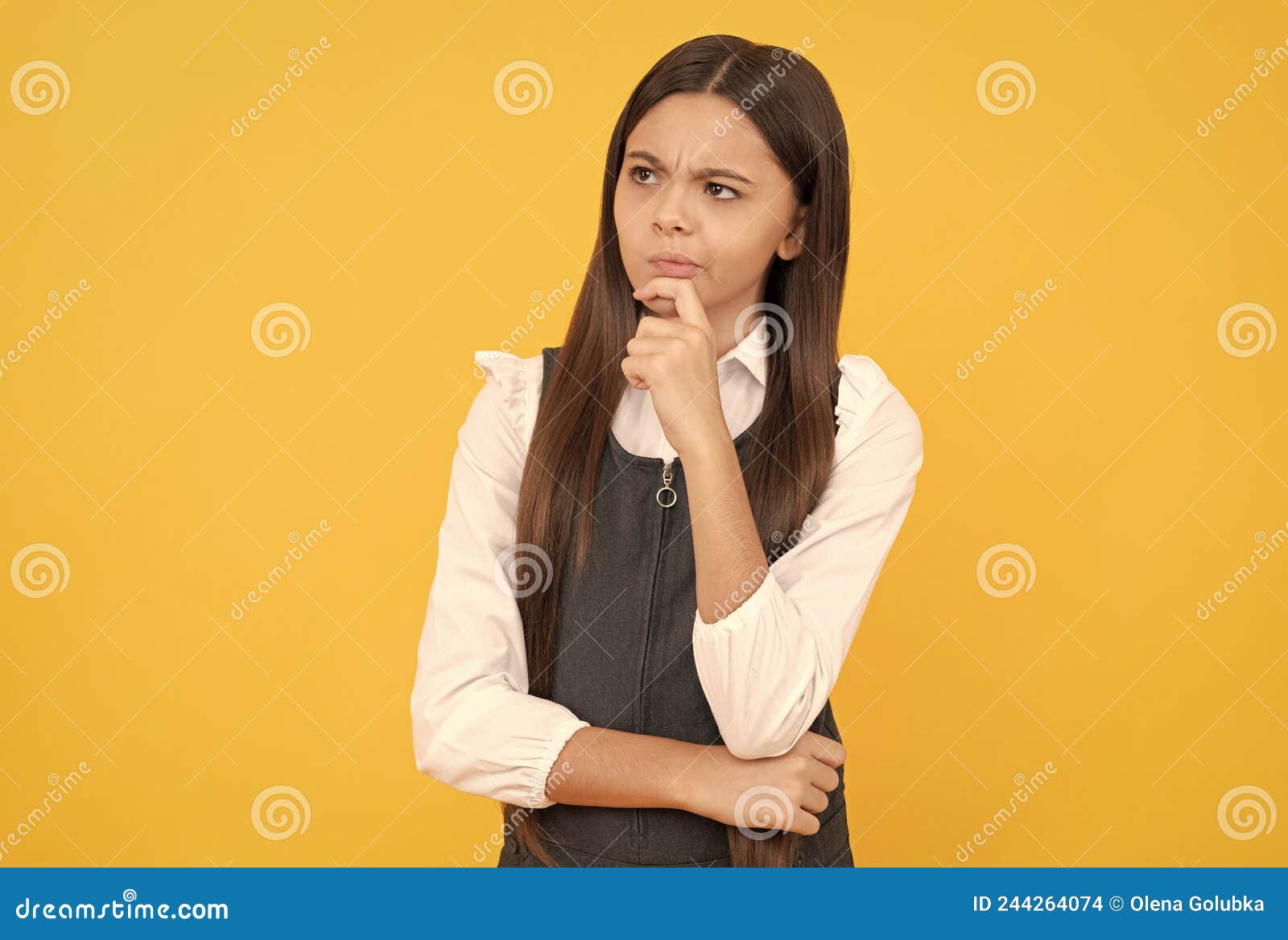 Thoughtful Primary School Child Keep Thinking Yellow Background ...