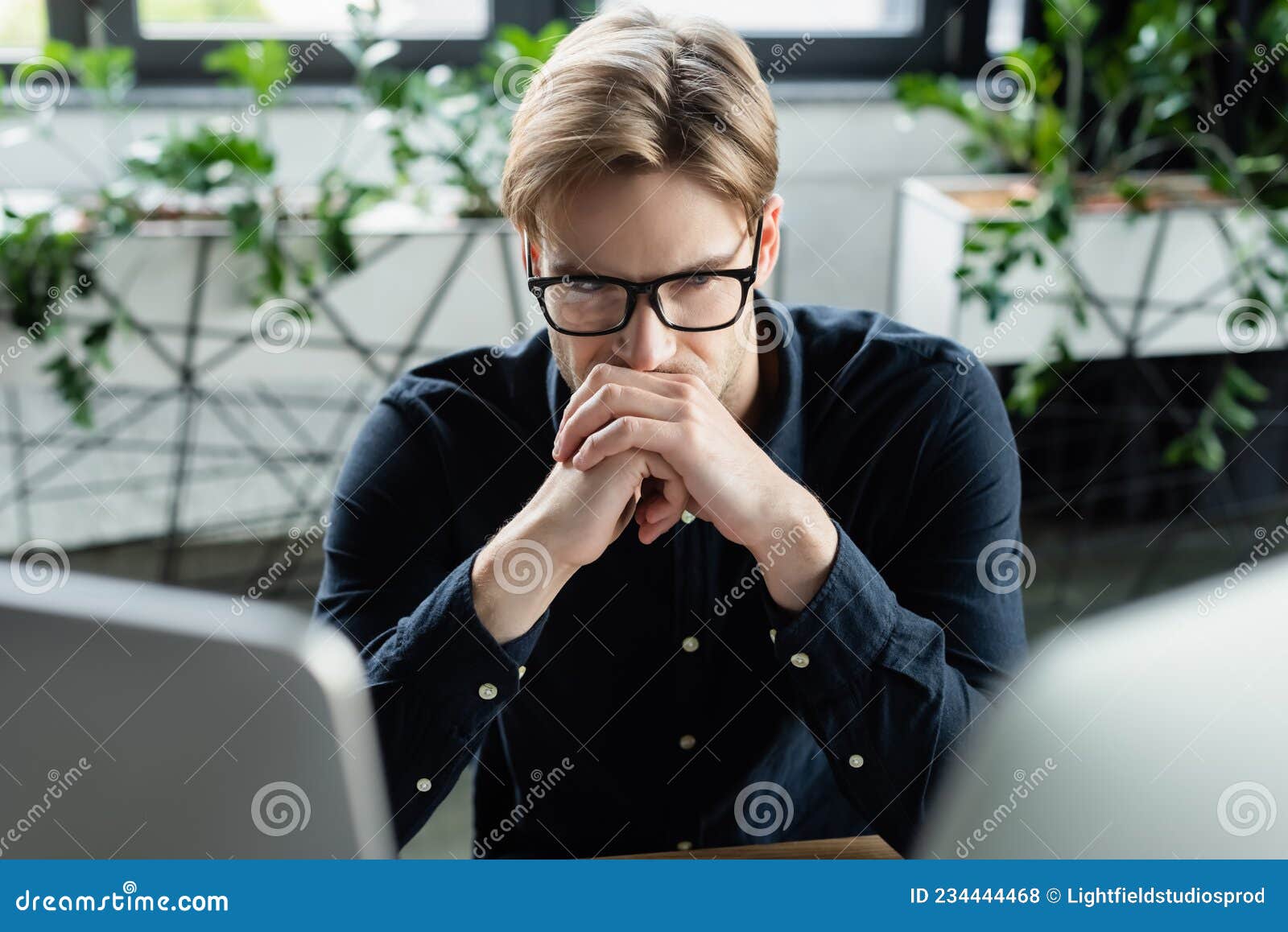 Thoughtful Programmer Brainstorming Ideas About Coding Stock Photo ... Thoughtful Programmer Brainstorming Ideas About Coding Stock Photo ...