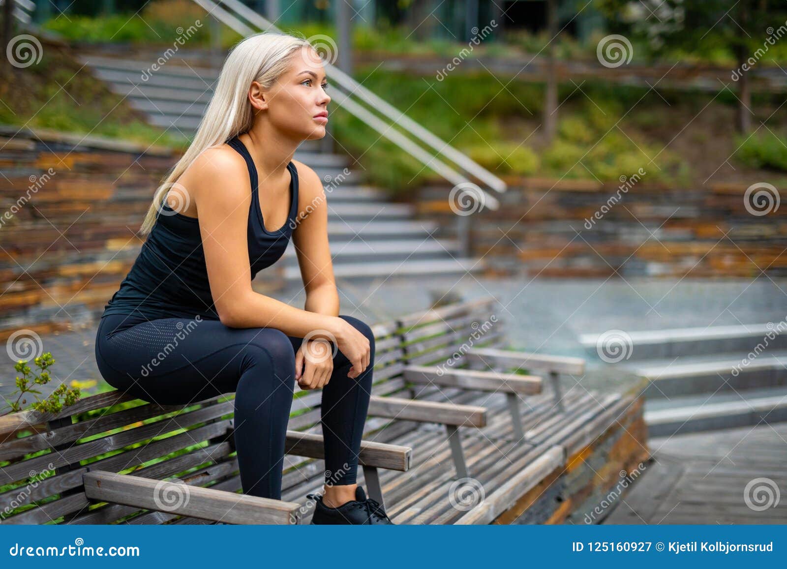 Thoughtful Runner Sitting on Bench after Workout Stock Image - Image of ...