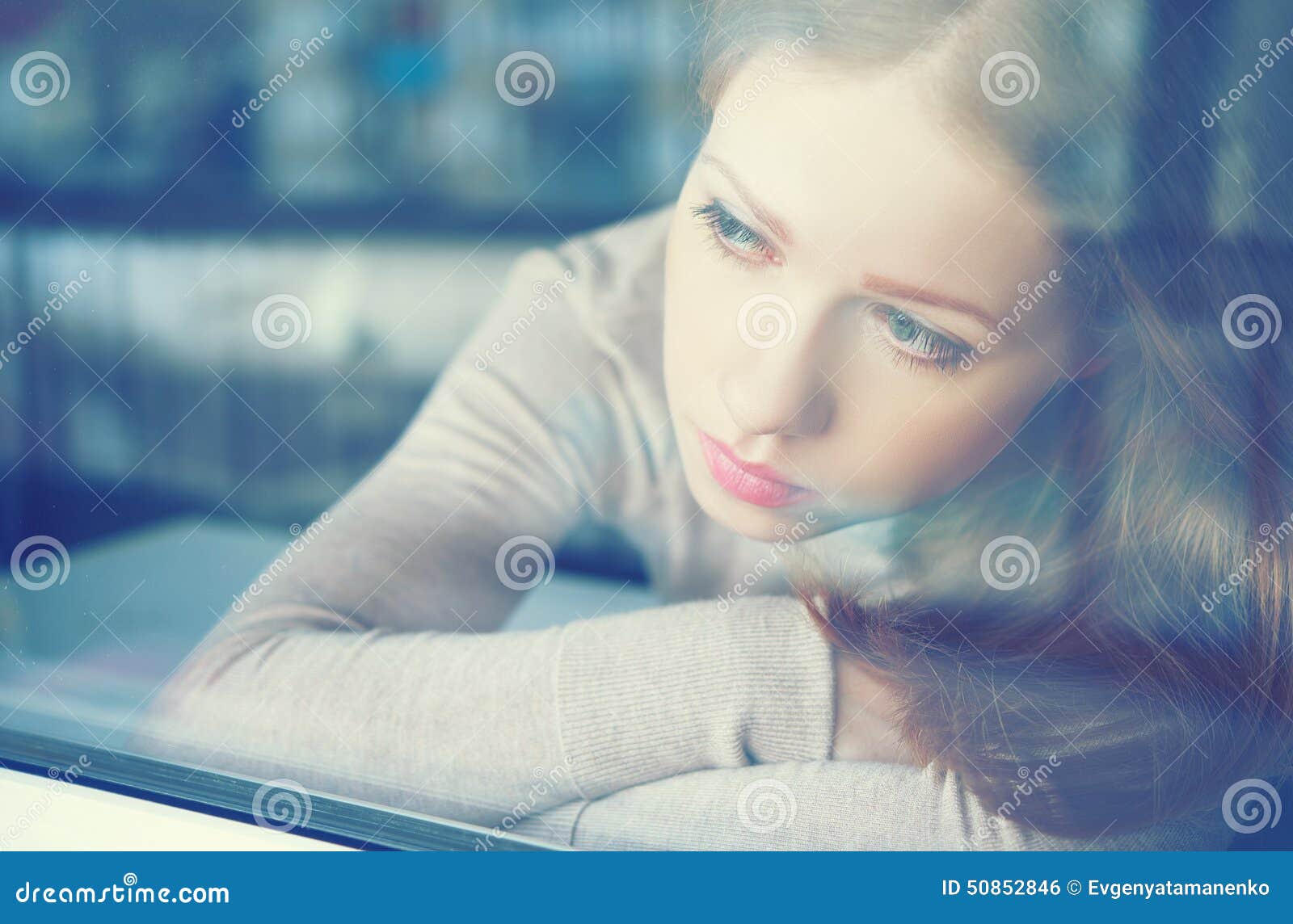Thoughtful Sadness Girl is Sad at Window Stock Photo - Image of emotion ...