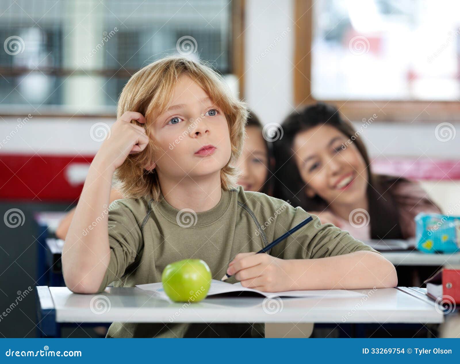 Thoughtful Schoolboy Scratching Head Stock Photo - Image of ...
