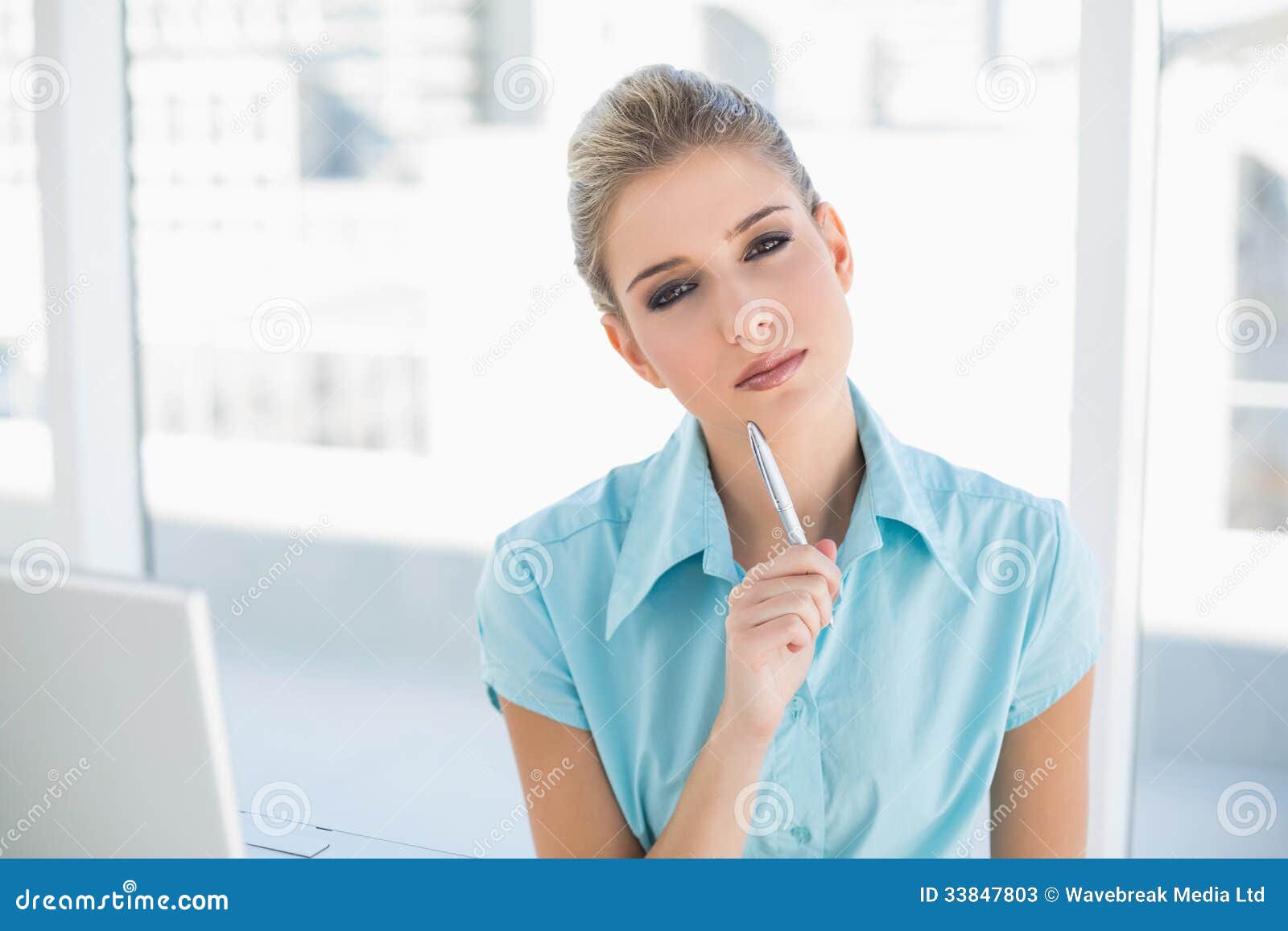 Thoughtful Smart Businesswoman Posing Stock Image - Image of fair ...