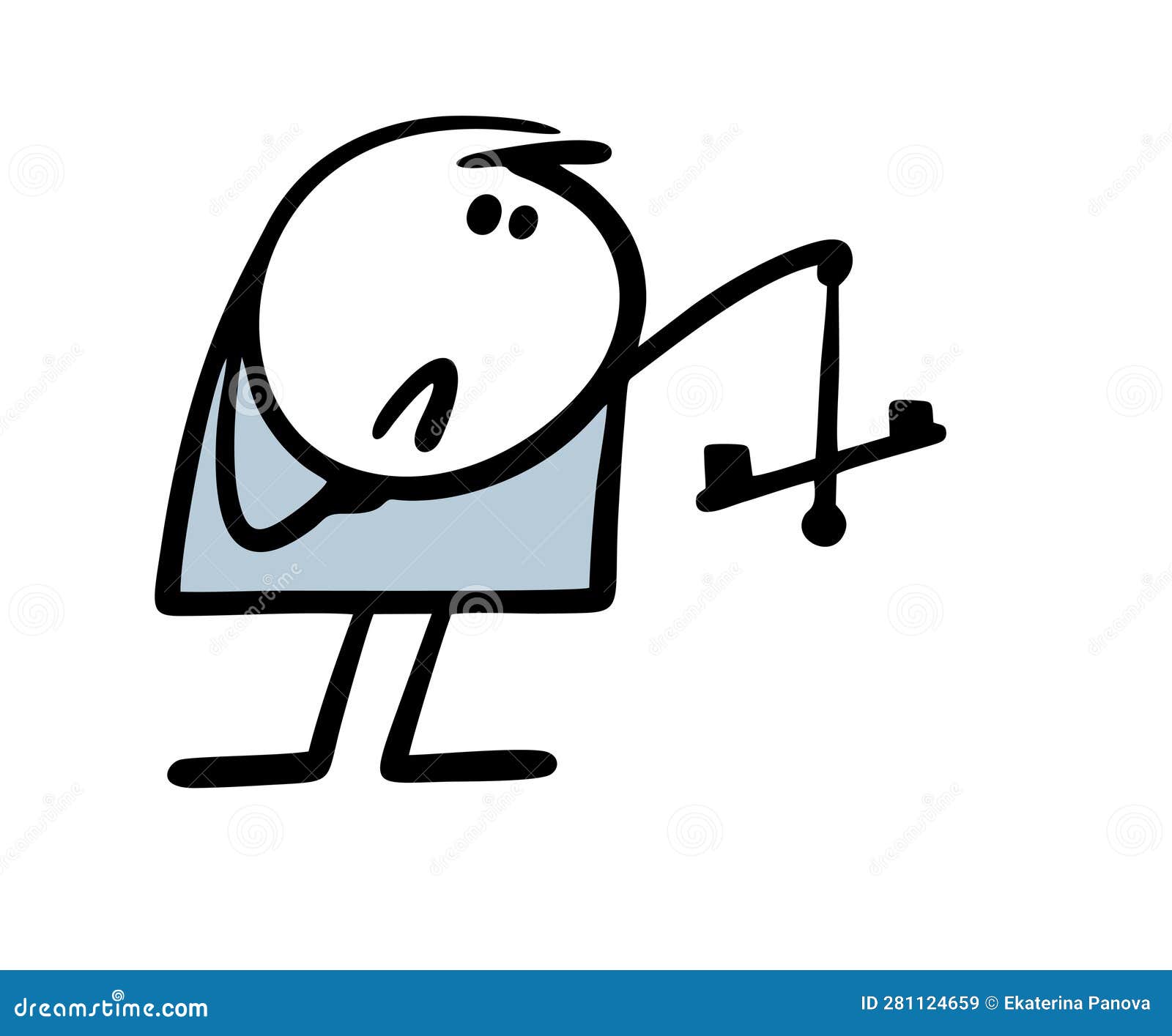 Stickman Looks At The Roof Of House. Spring, Thaw, Water Dripping From ...