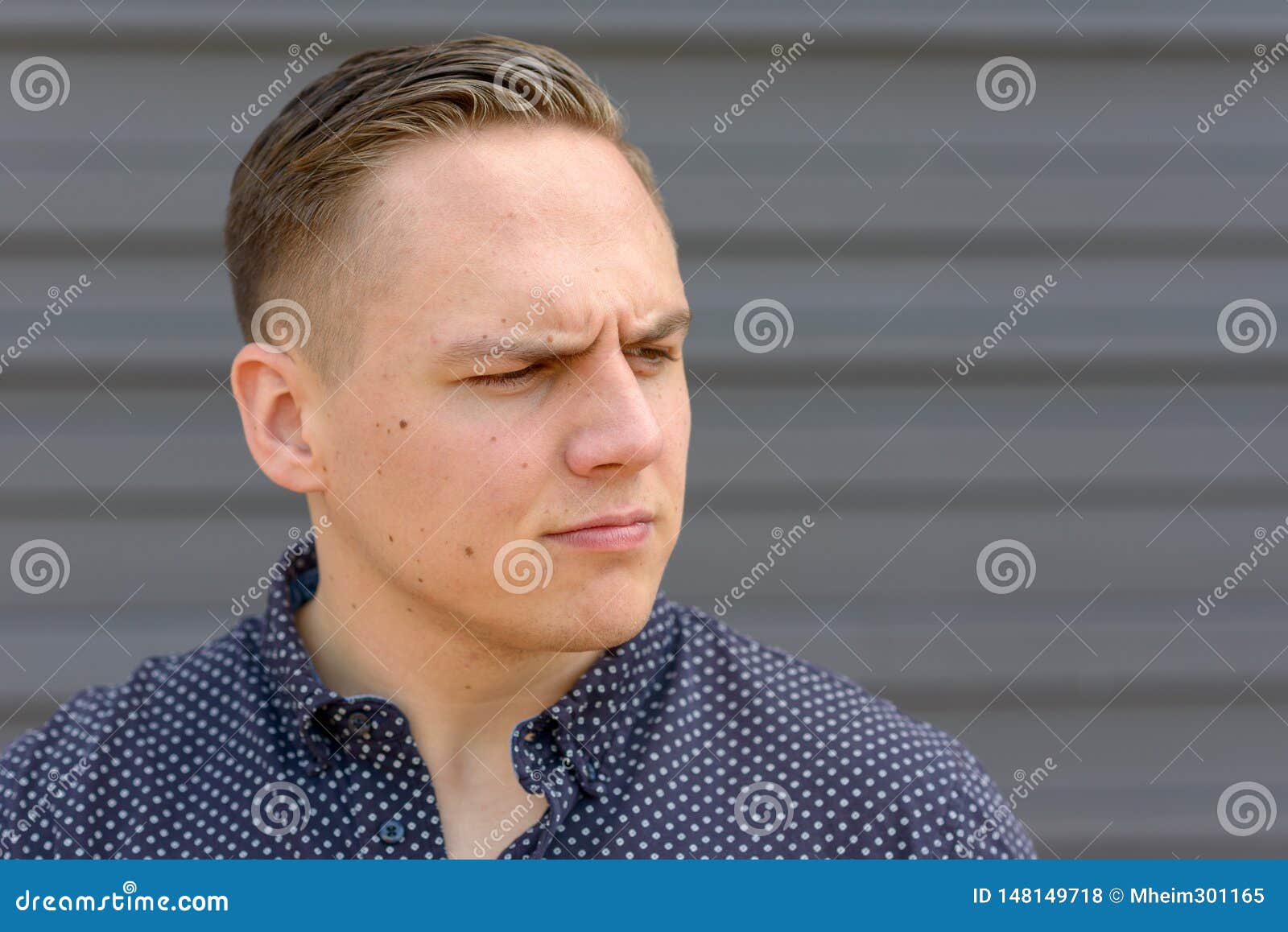Thoughtful Stressed Young Man Looking Aside Stock Photo - Image of copy ...