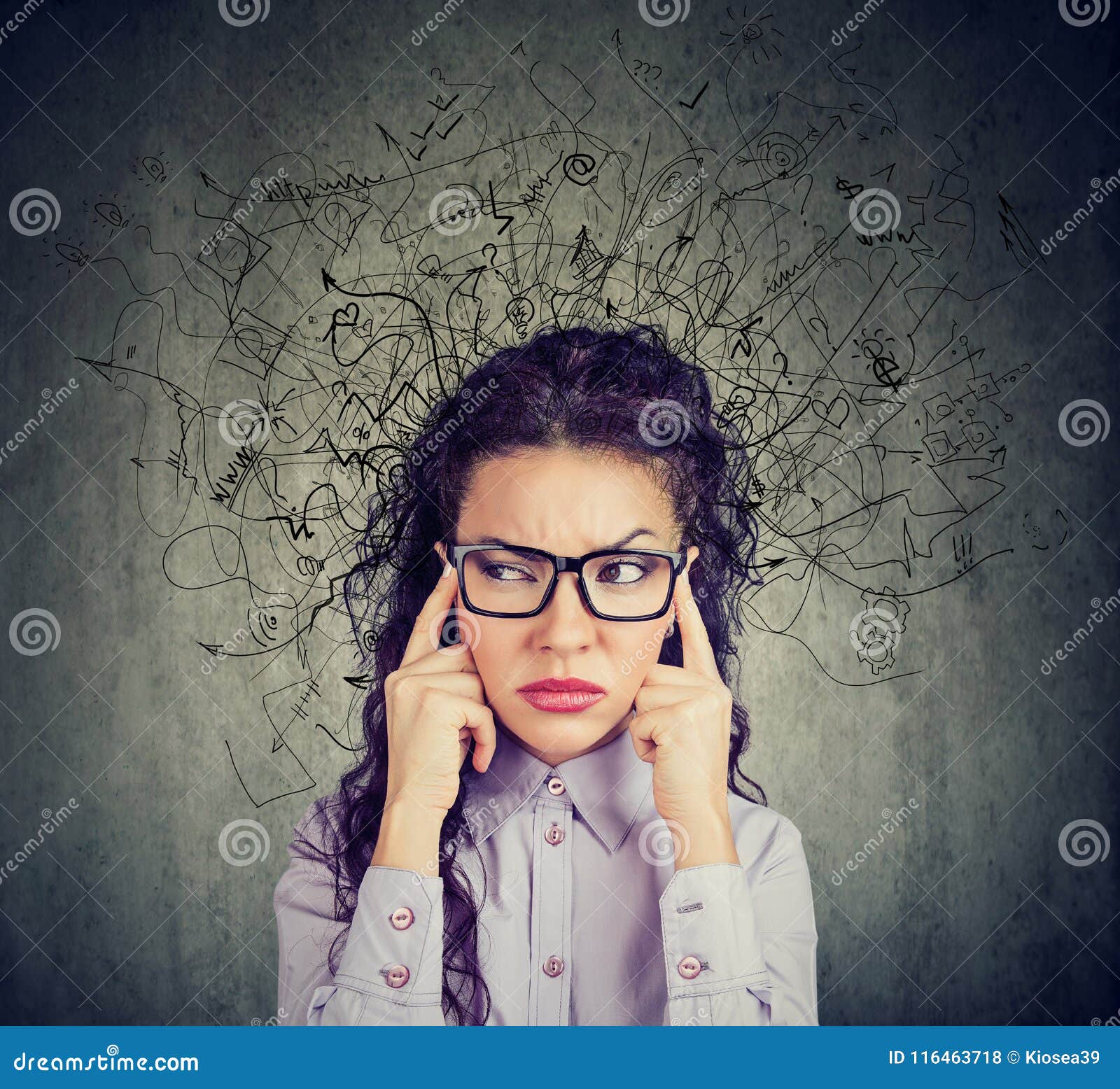 Stressed Young Woman with a Mess in Her Head Stock Photo - Image of ...