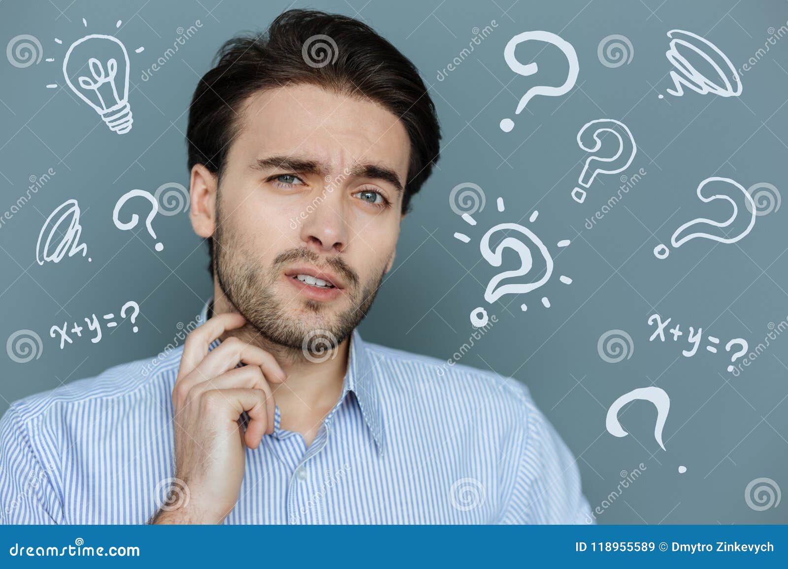 Frowning Student Scratching His Beard and Looking Thoughtful Stock ...